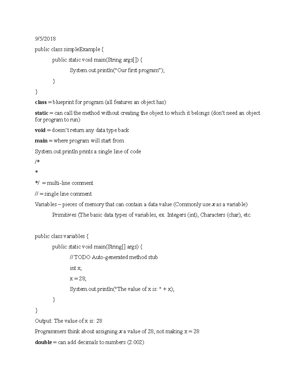 9-5-18 - Lecture notes 4 - public class simpleExample public static ...