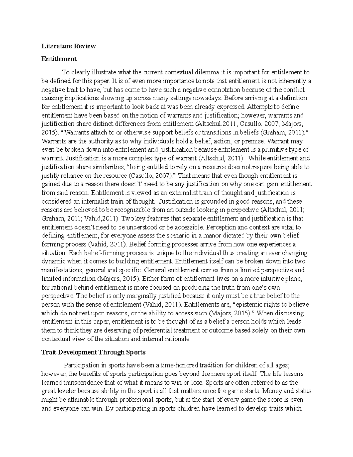 Review of Lit - Grade: A - Literature Review Entitlement To clearly ...