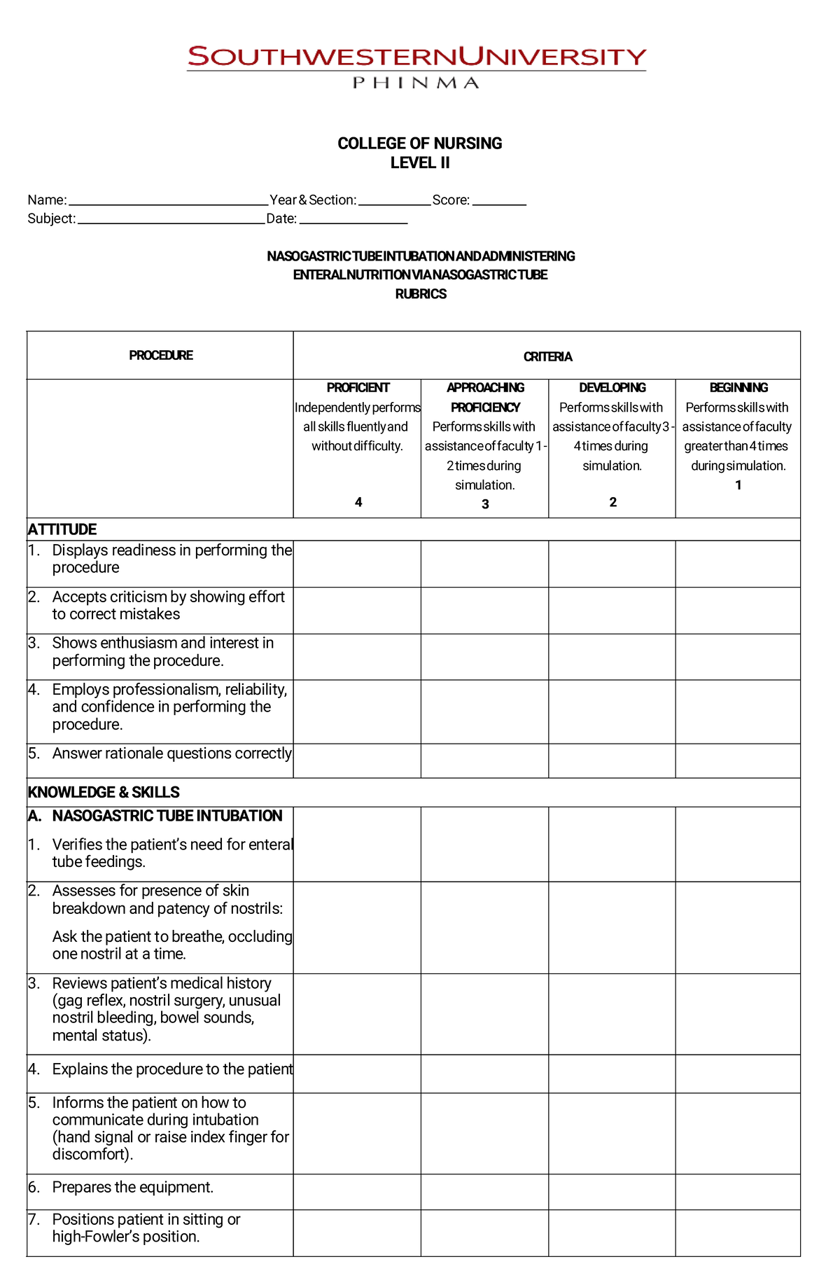 Nur 192 Return demonstration guidelines for nursing students to help ...