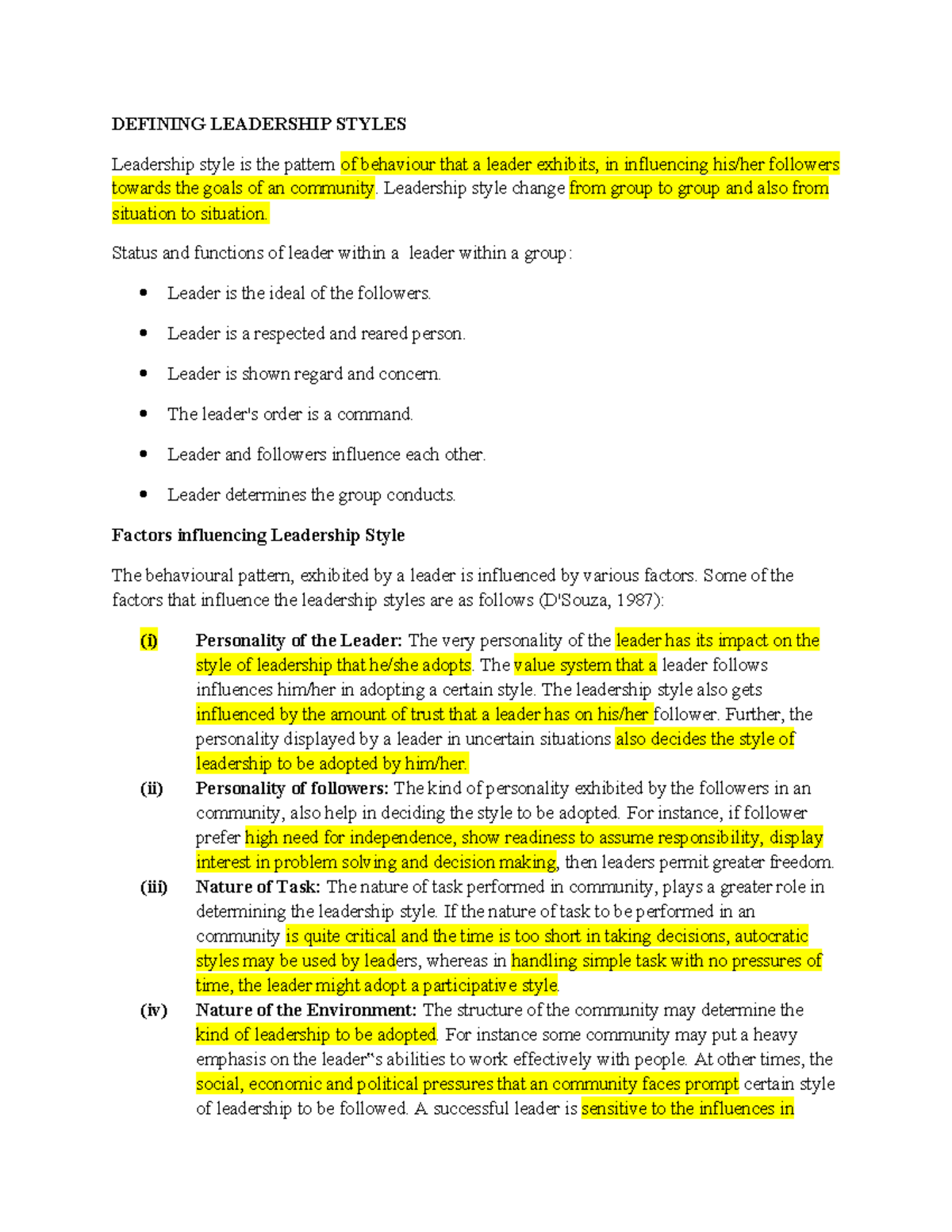 Unit 4 Leadership Styles - DEFINING LEADERSHIP STYLES Leadership style ...