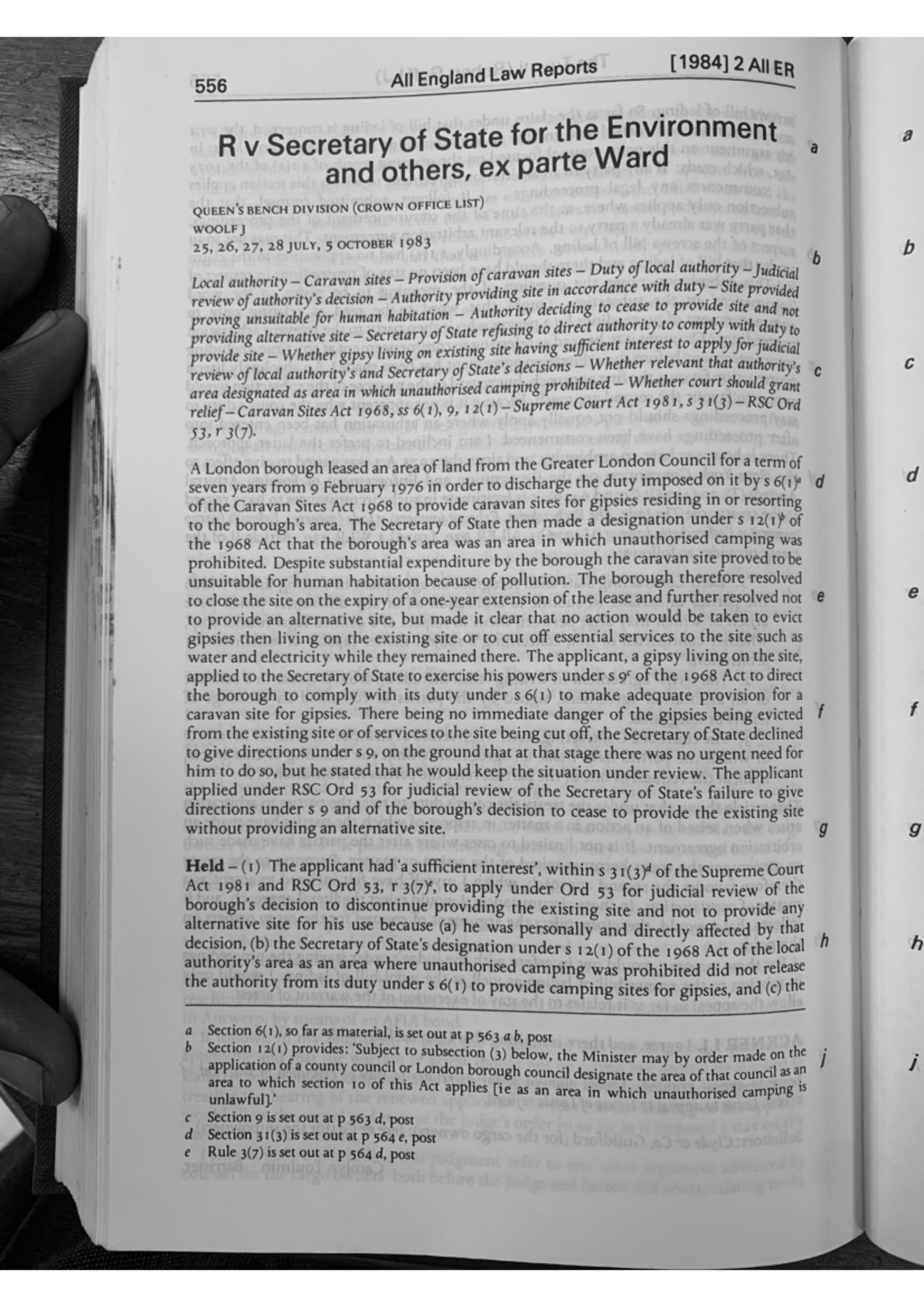 R v Secretary Of State For The Environment, Ex Parte Ward (1984) 2 ALL ...