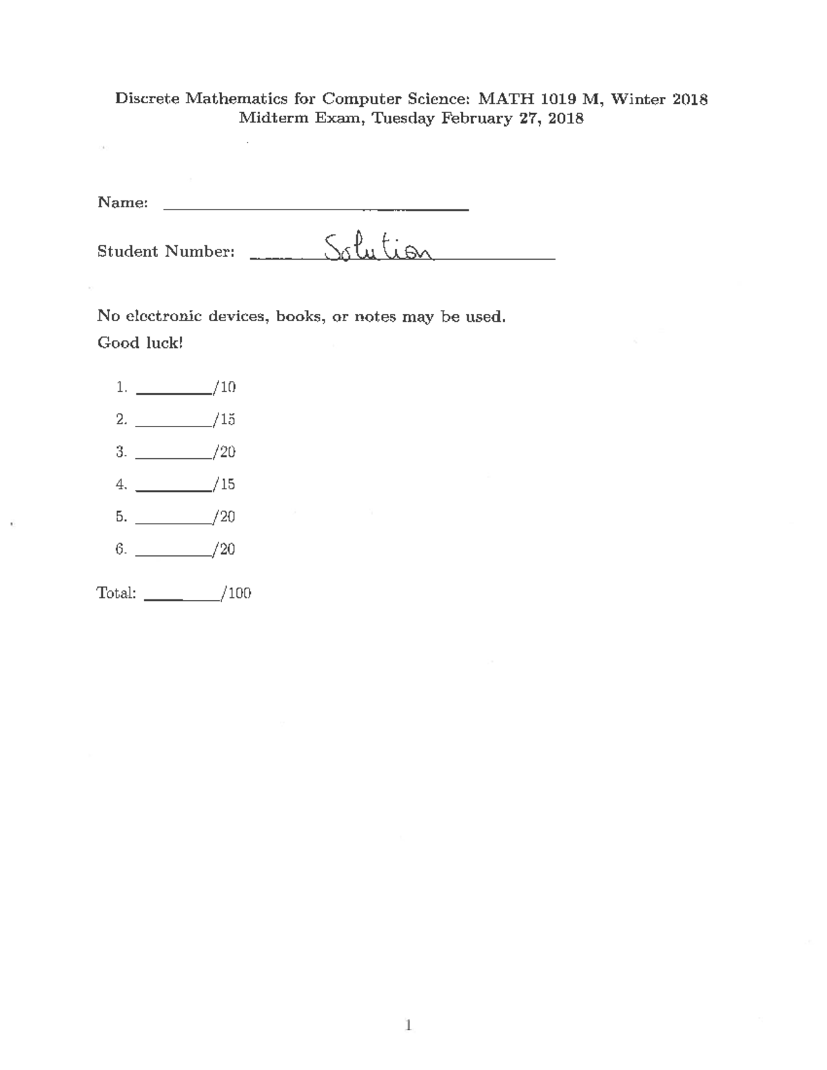 Midterm 13 September 2015, questions and answers - Discrete Mathematics ...