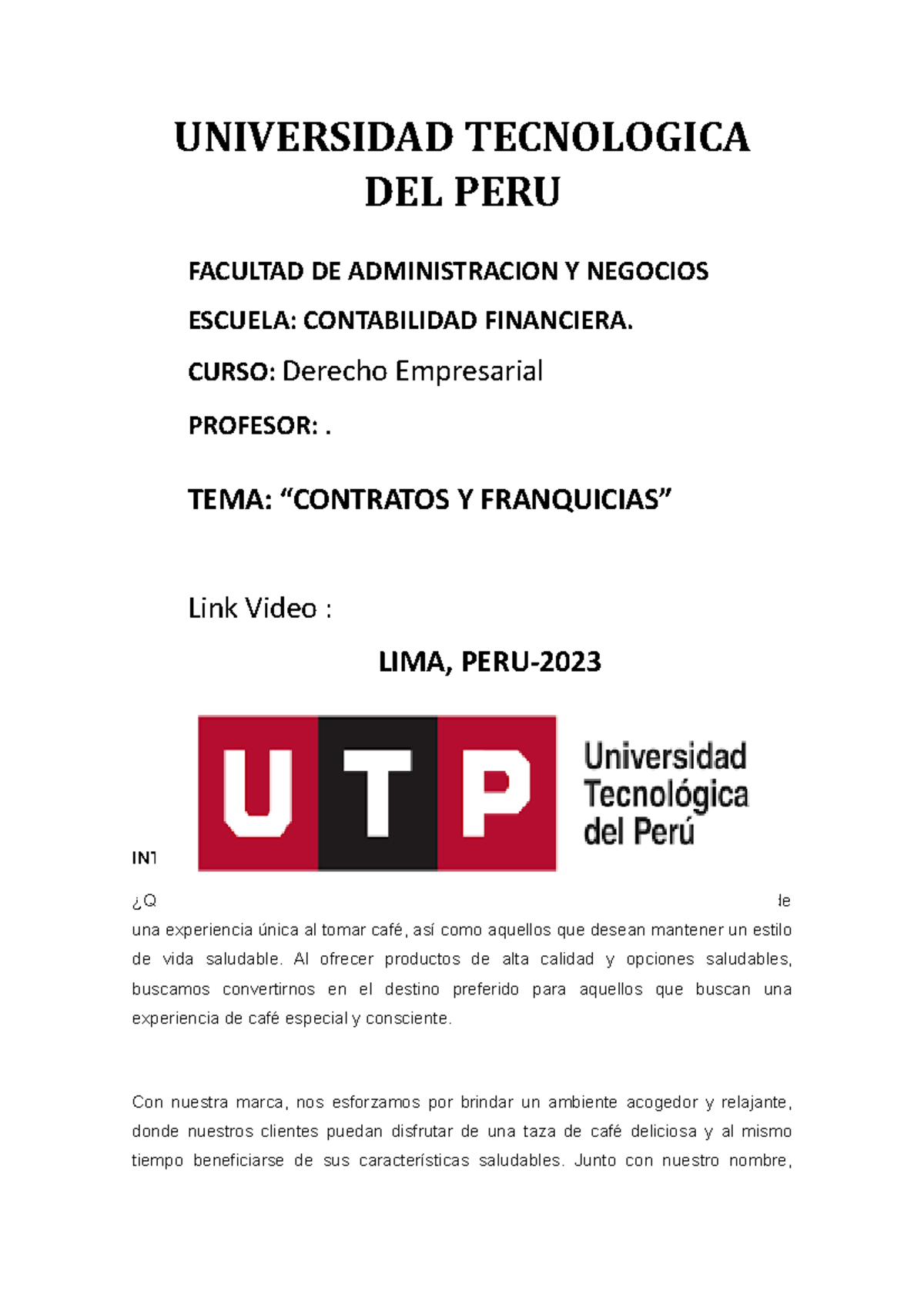 Semana 18 Trabajo Final 21 - UNIVERSIDAD TECNOLOGICA DEL PERU FACULTAD ...