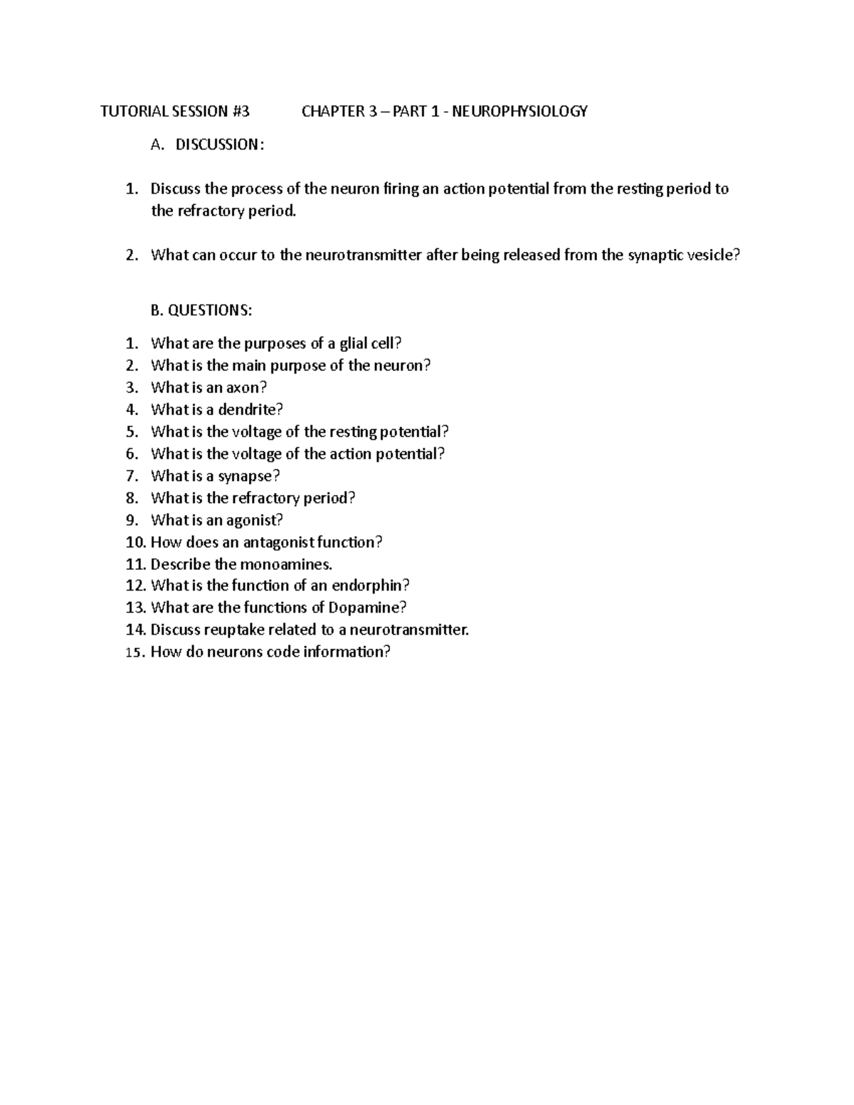 Tutorial 3 Qs for students - TUTORIAL SESSION #3 CHAPTER 3 – PART 1 ...