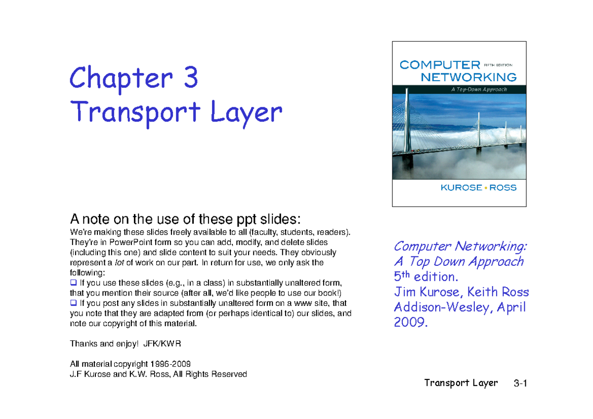 Tema 3 Capítulo 3.5 - Chapter 3 Transport Layer A note on the use of ...