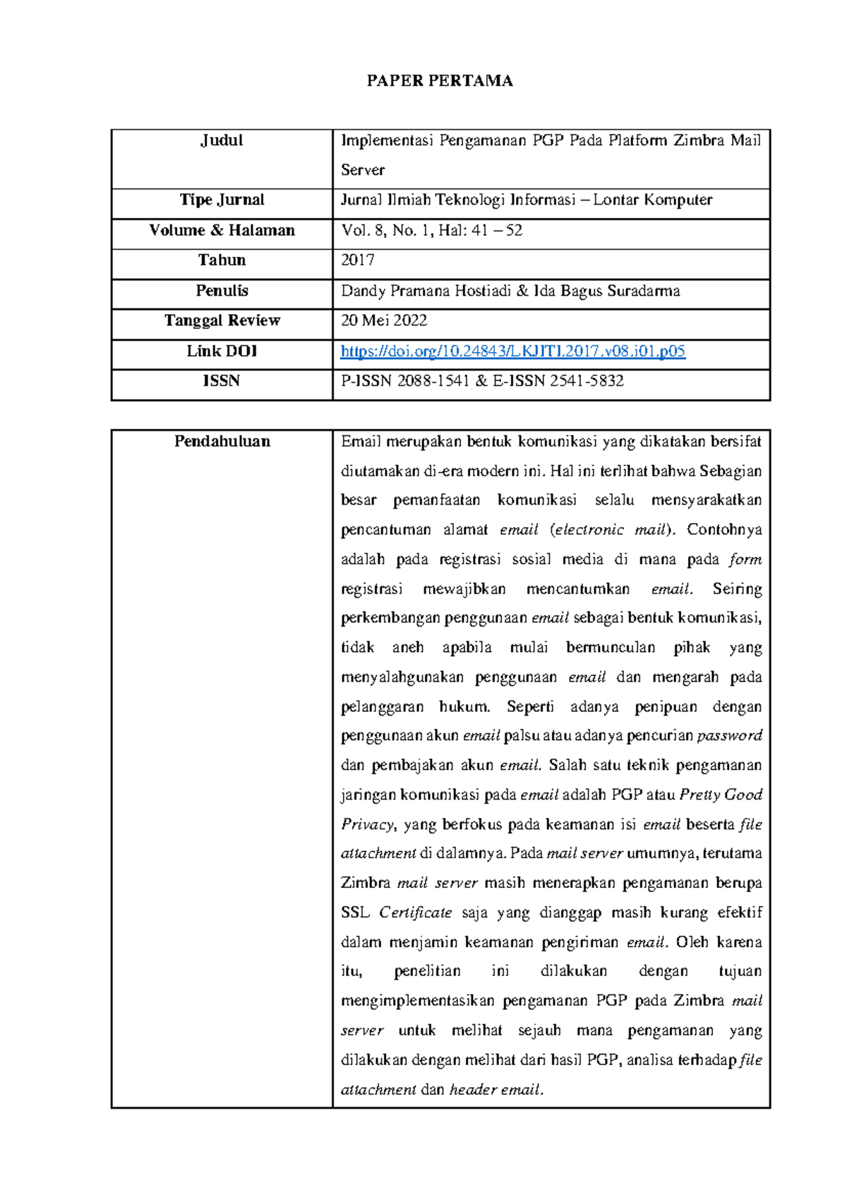 Review 3 Paper - Practice material 1 on IPP course - PAPER PERTAMA Judul Implementasi Pengamanan ...