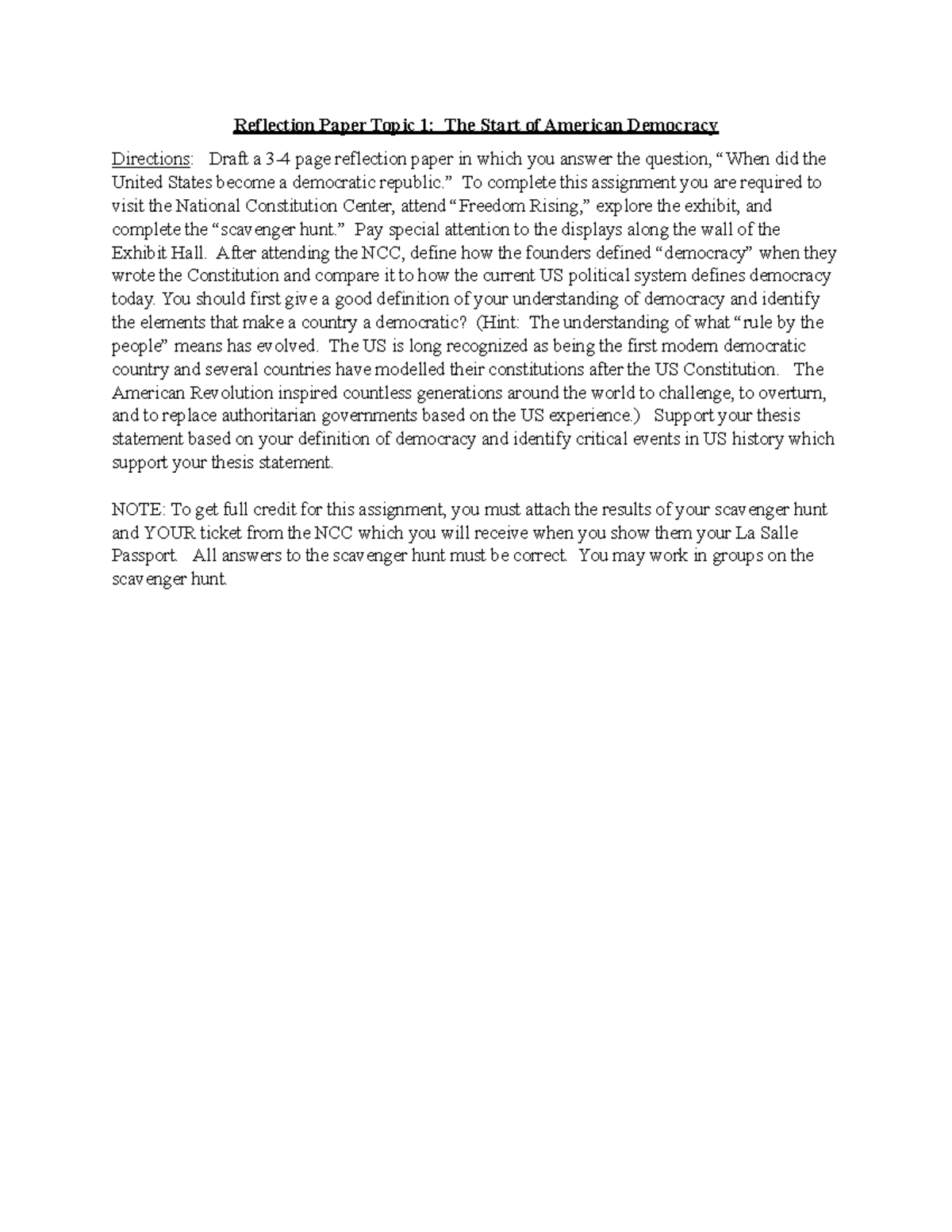 Reflection Paper 1 - Scavenger hunt national constitution - Reflection ...