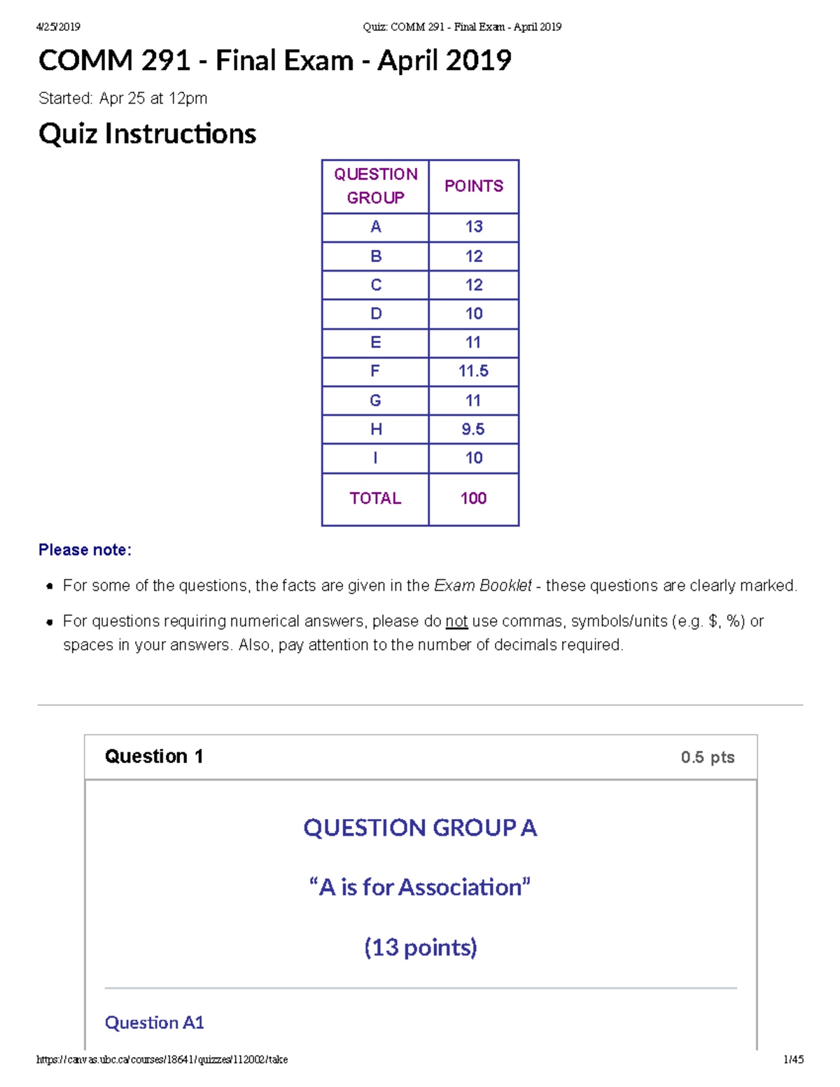 Comm 291 2019 Final - practice test - COMM 291 ‑ Final Exam ‑ April ...