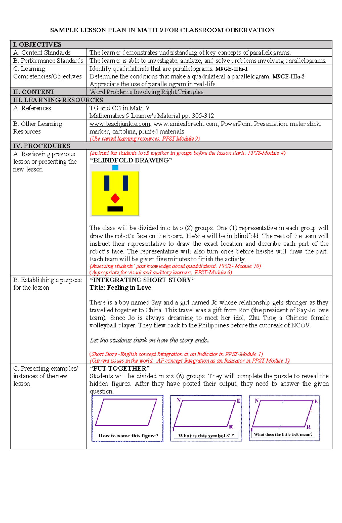 #1 Lesson PLAN by Teacher ERIN - I. OBJECTIVES A. Content Standards The ...