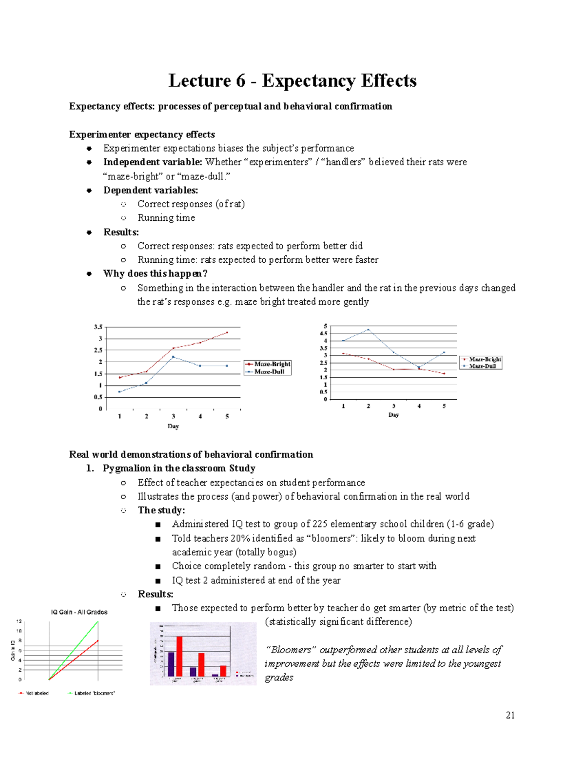 PSYC170 Lecture 6 - Lecture 6 - Expectancy Effects Expectancy effects ...