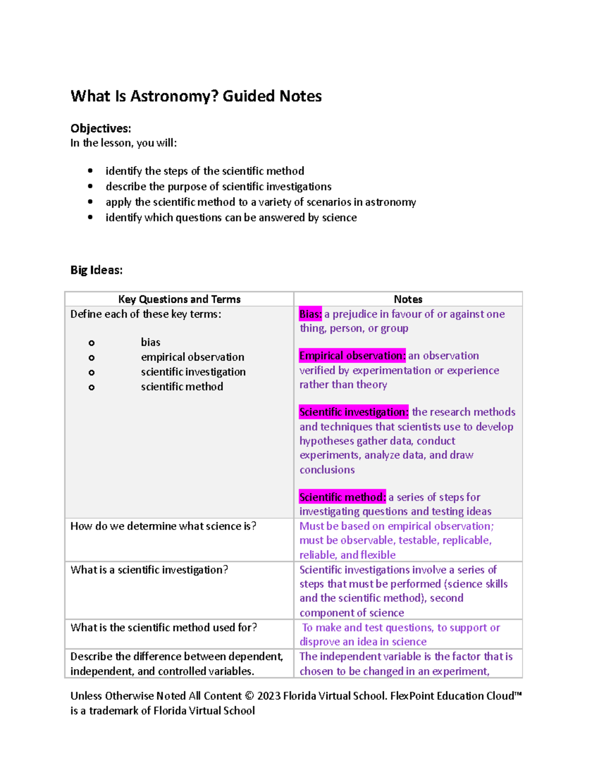 Astrology Notes (FLVS) - What Is Astronomy? Guided Notes Objectives: In ...