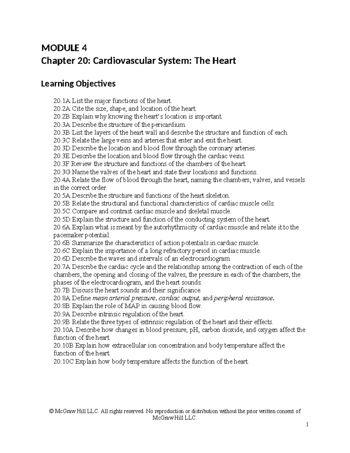 Chapter 20 Learning Objectives - MODULE 4 Chapter 20: Cardiovascular ...