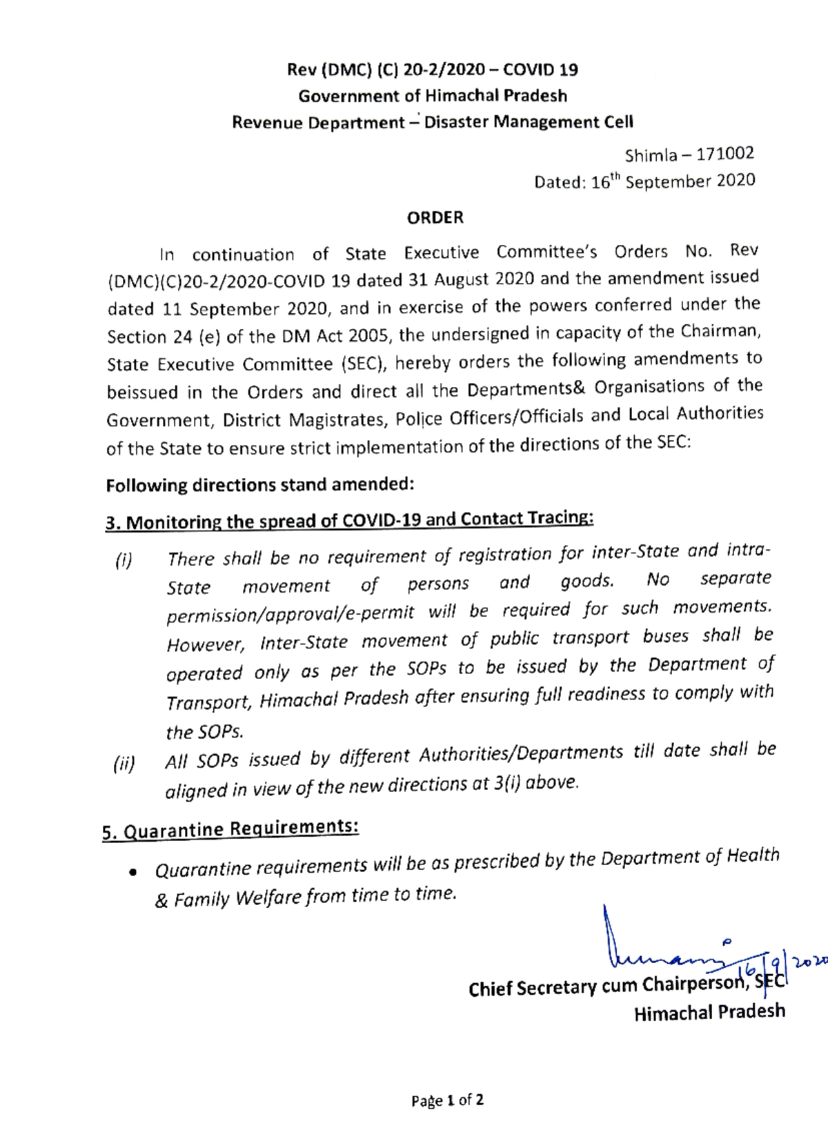 Amendment order 31082020 - ####### Rev (DMC) (C) 20-2/2020 CovID 19 ...