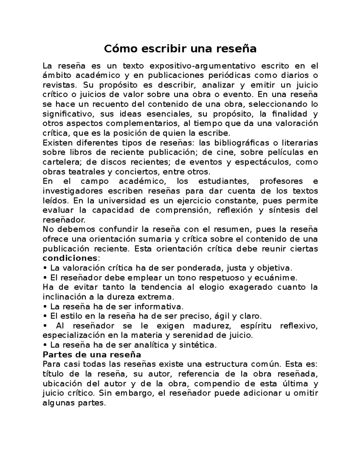 Cómo escribir una reseña - Cómo escribir una reseña La reseña es un ...