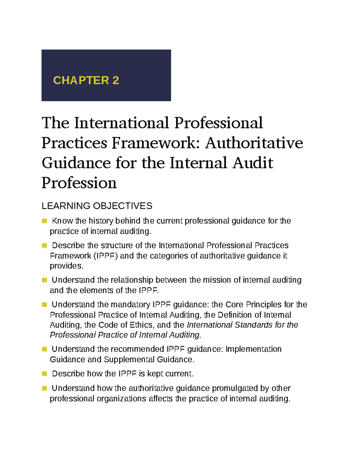 Chapter 2 - Additional notes on Internal audit - CHAPTER 2 The ...