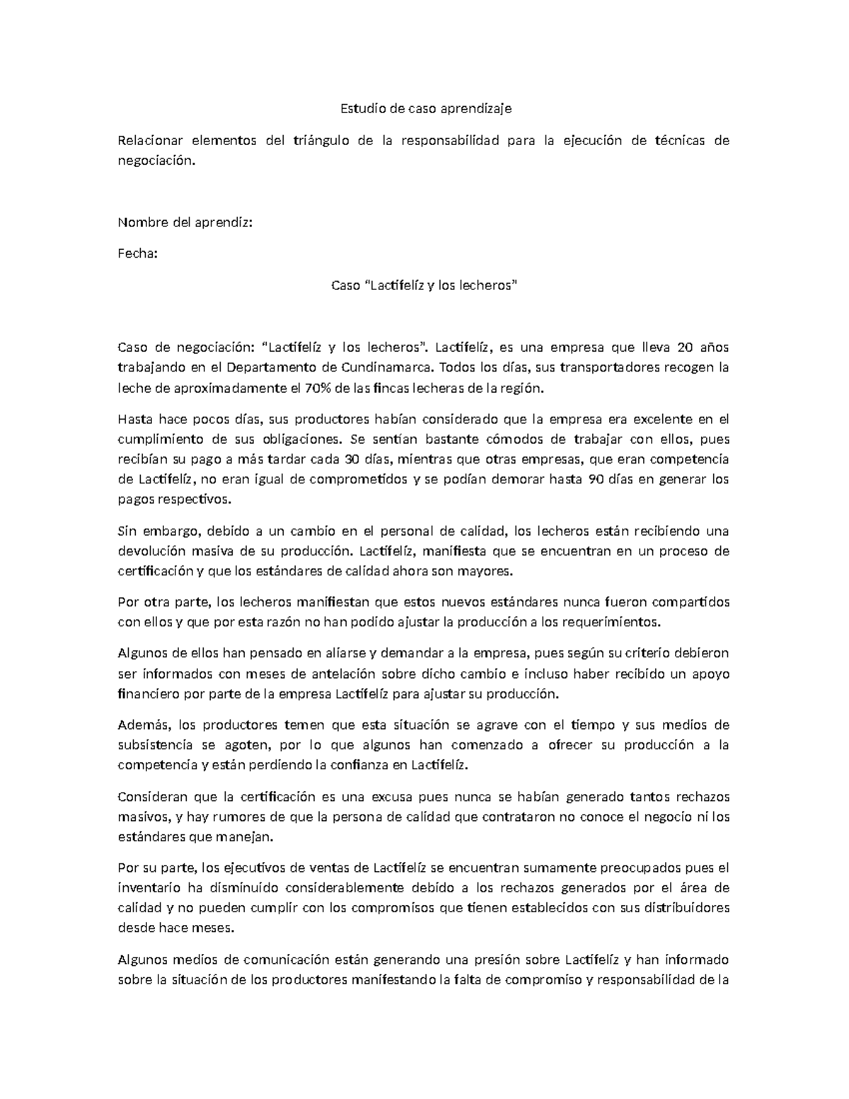 Taller de negociacio - Estudio de caso aprendizaje Relacionar elementos ...