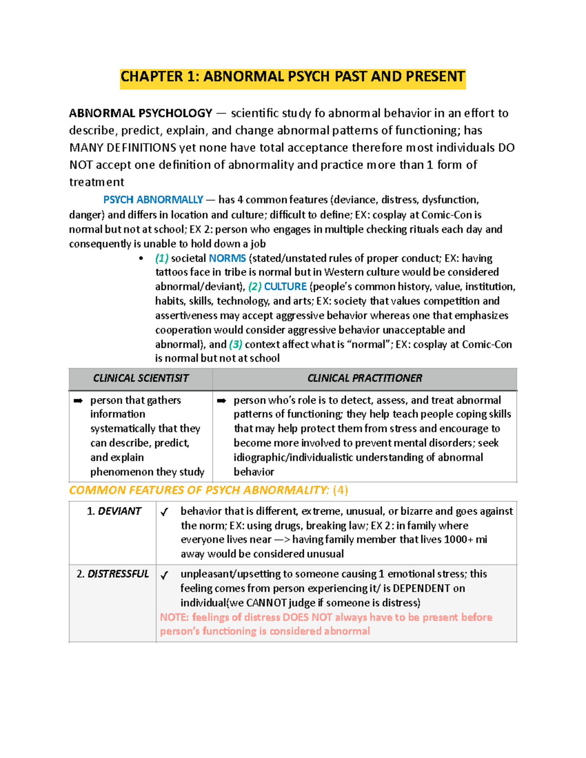 371 Psy Midterm 1 Notes Chapter 1 Abnormal Psych Past And Present