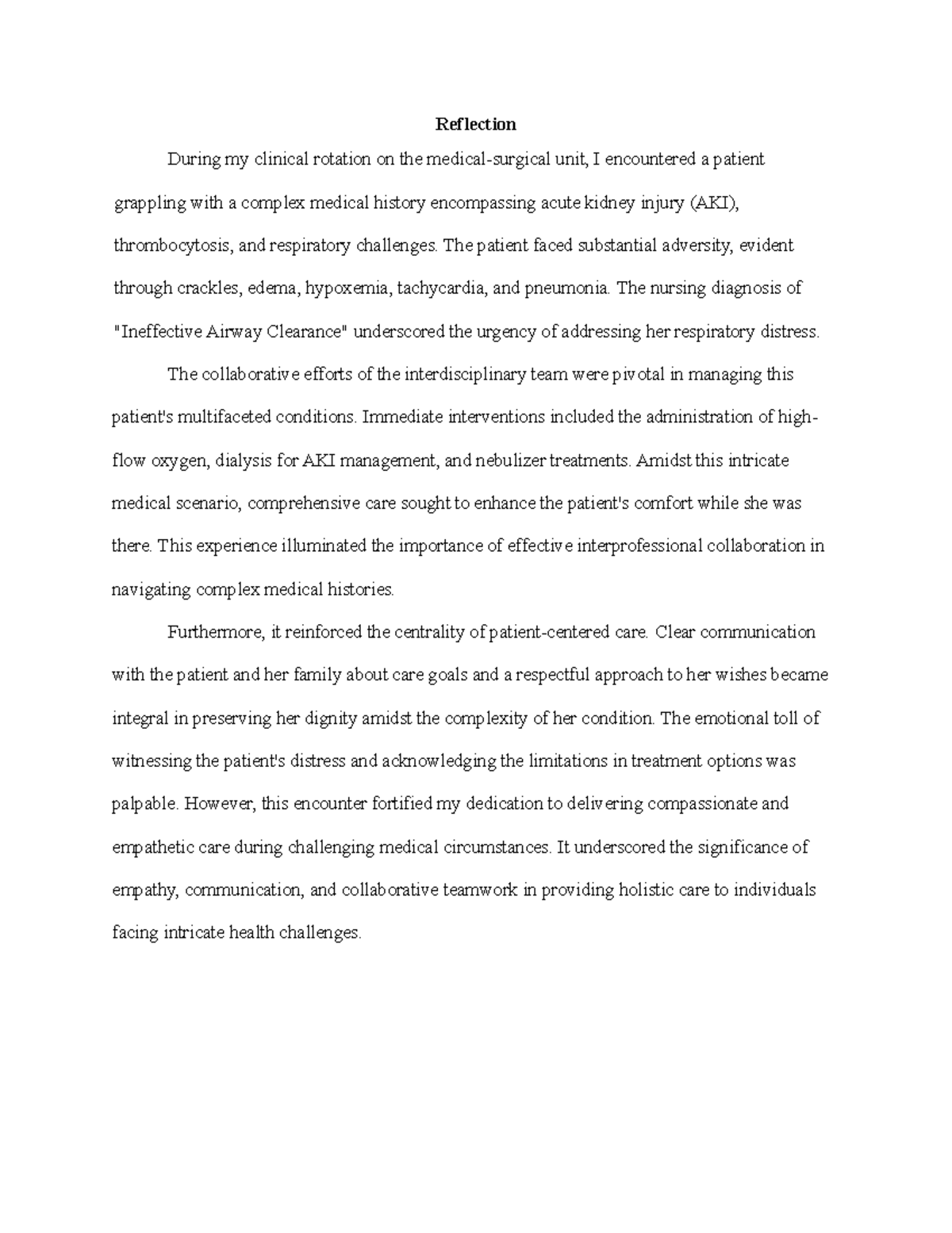 Nr 446 reflection wk 4 - Reflection During my clinical rotation on the ...