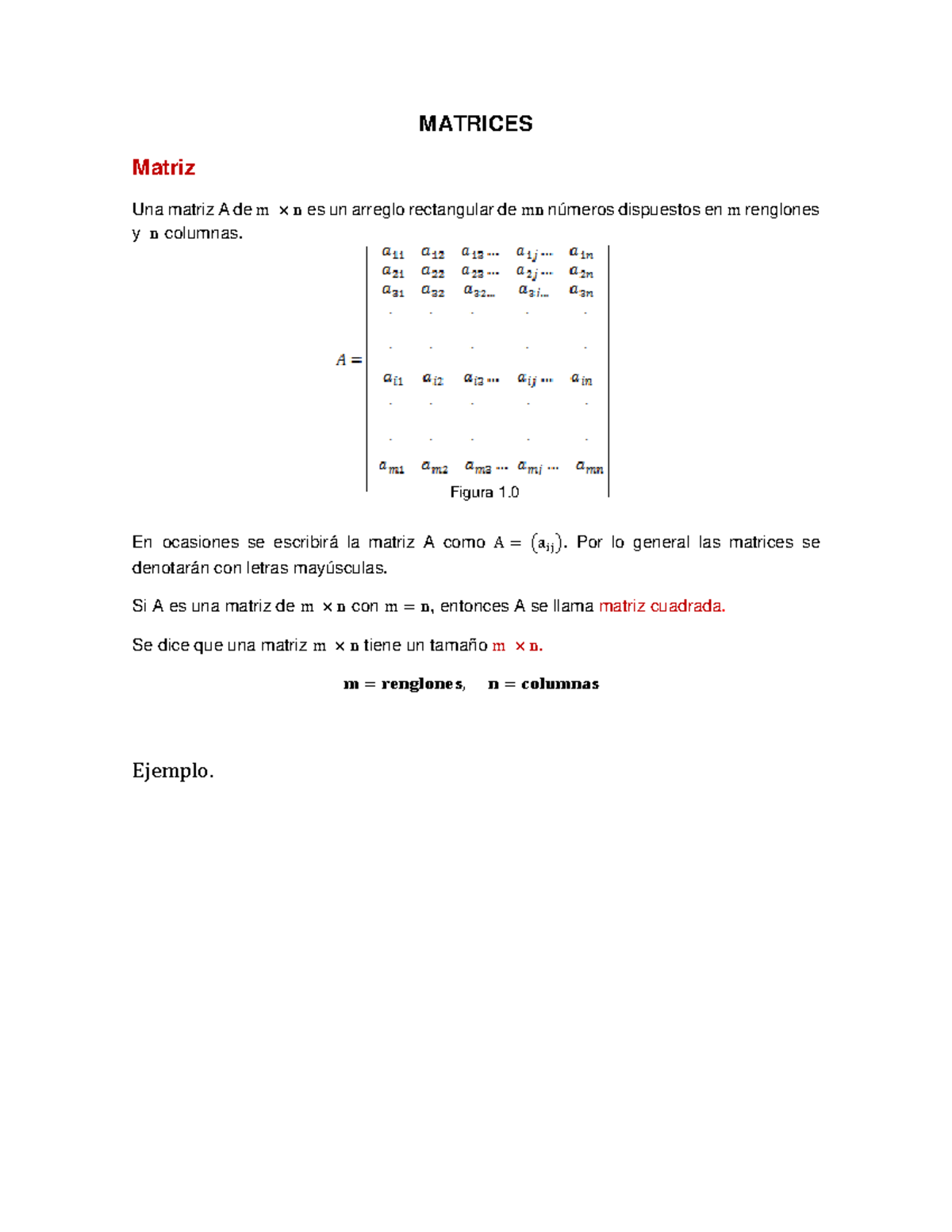 Matrices - MATRICES Matriz Una matriz A de m × n es un arreglo ...