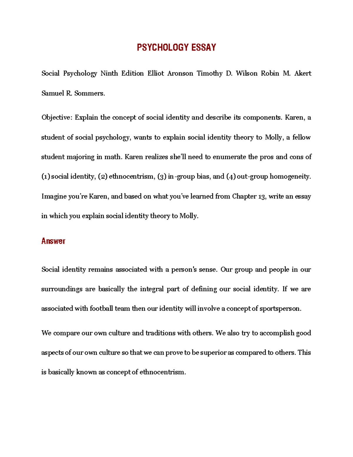Psychology Essay 144 - Grade: A+ - PSYCHOLOGY ESSAY Social Psychology ...