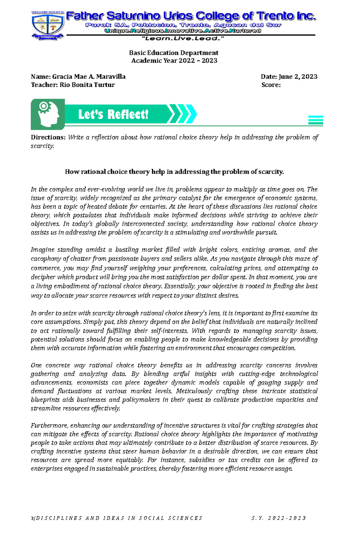 Reflection- Paper-3 - Basic Education Department Academic Year 2022 ...