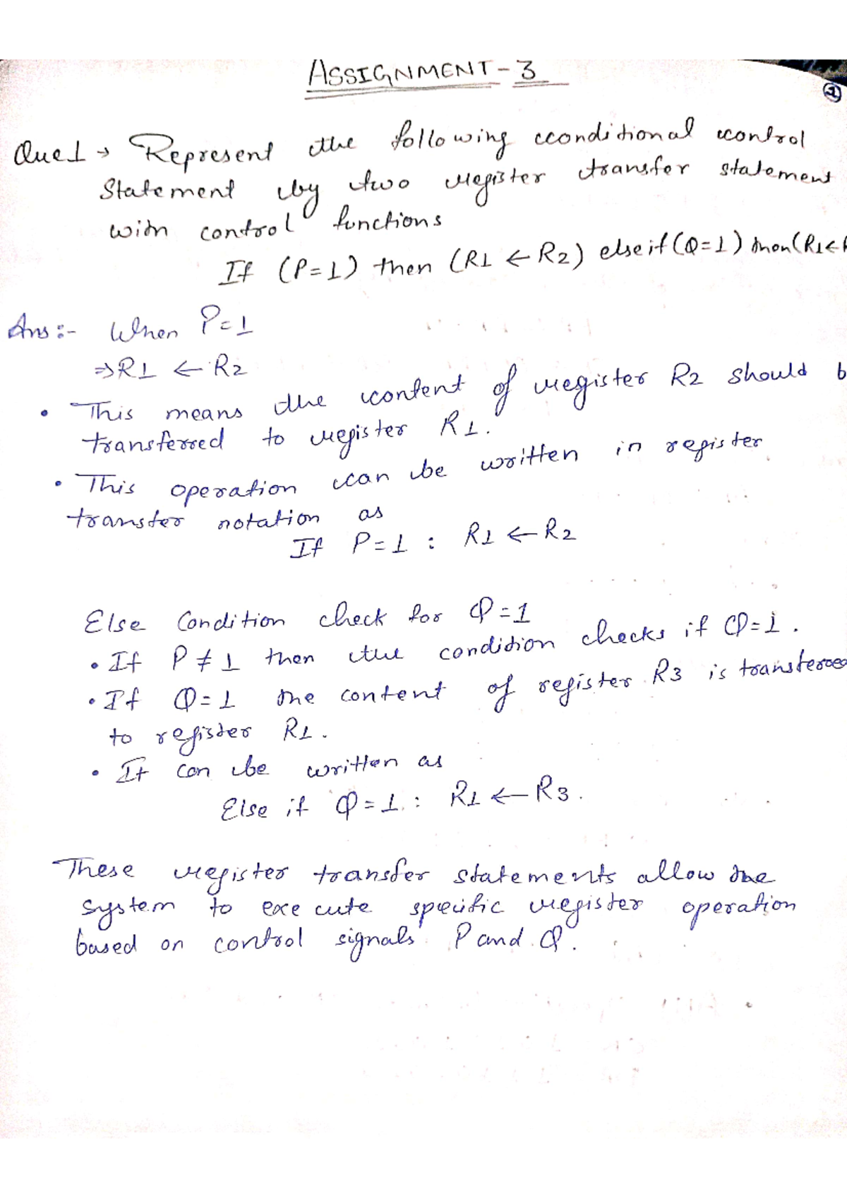 DLCD assignment 3 - Question - ASSIGNMENT. 3 1 Quel Represent the follo wing conditional control ...