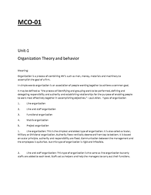 MCO-01 - TUTOR MARKED ASSIGNMENT Course Code : MCO- Course Title : Organisation Theory and ...