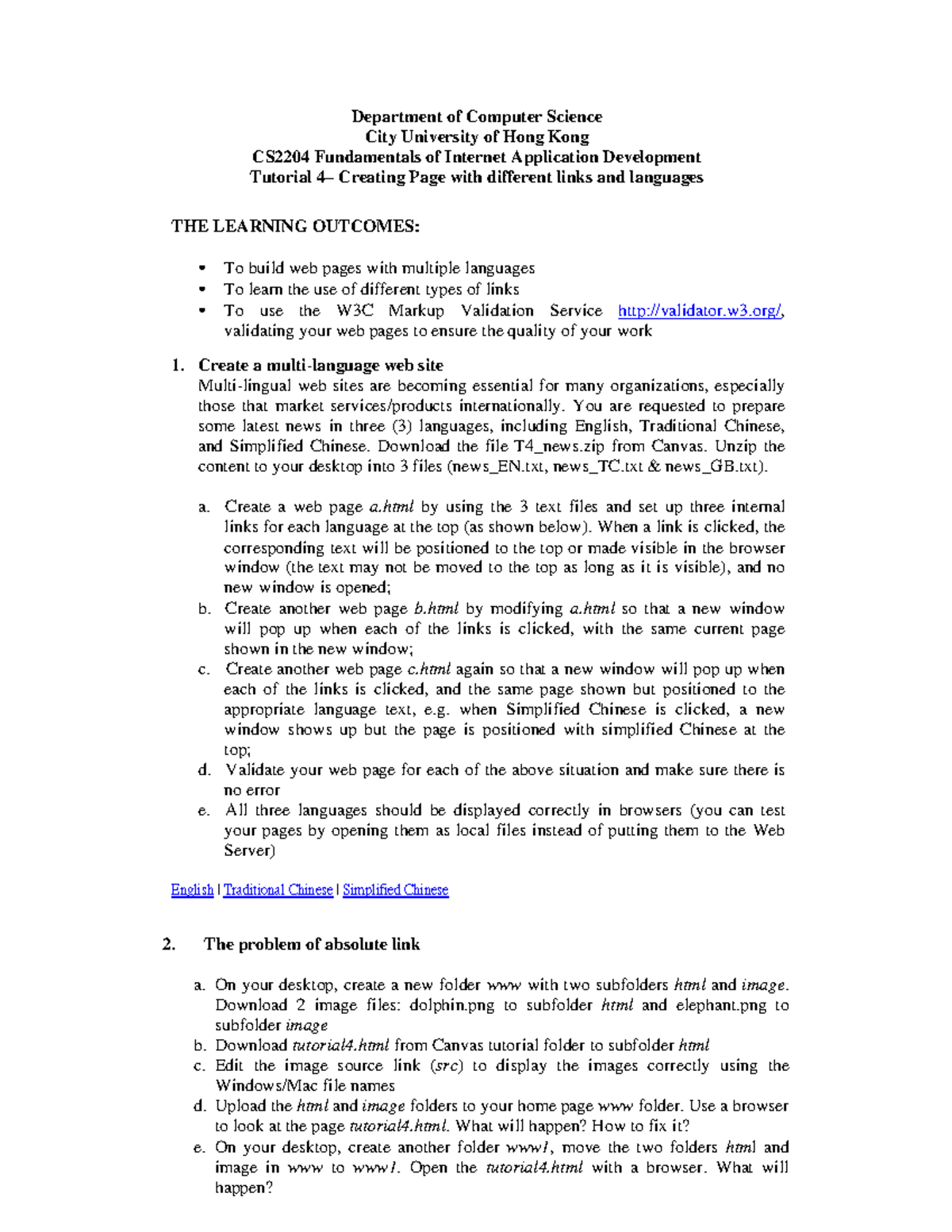 Tutorial 4 cs2204 20212022 - Department of Computer Science City University of Hong Kong CS2204 ...