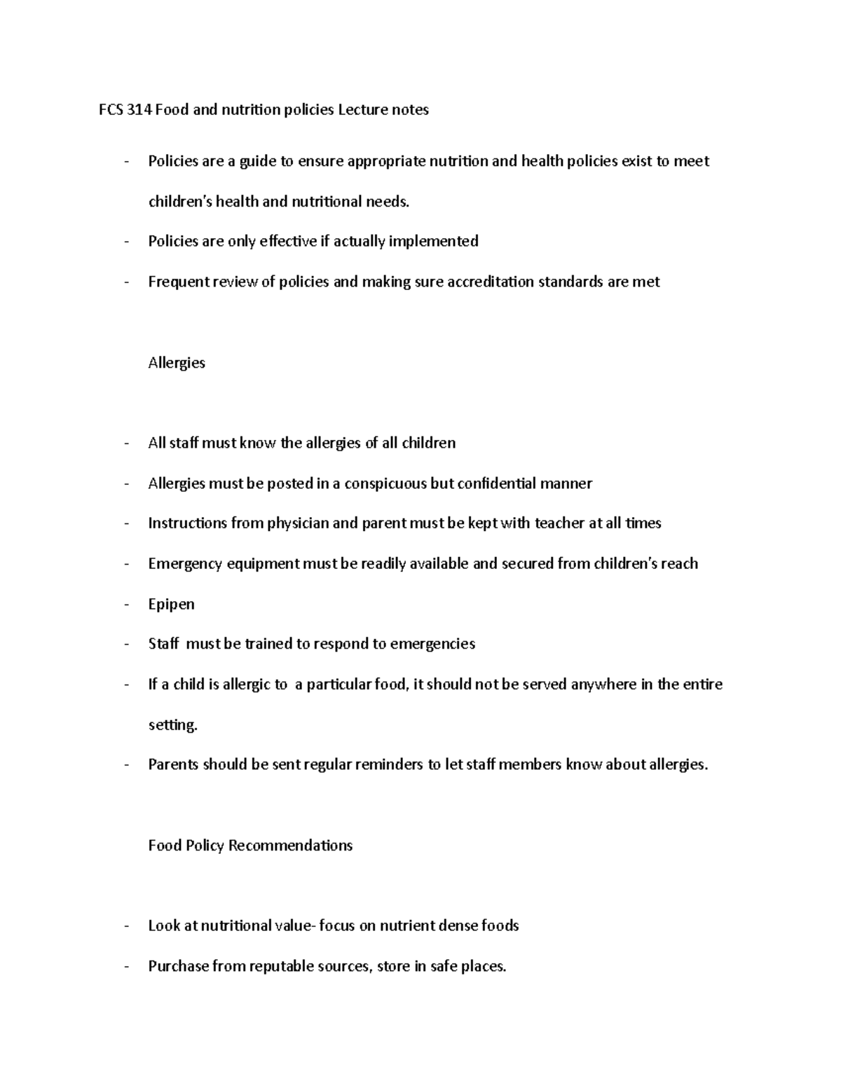 FCS 314 Food and nutrition policies Lecture notes - Policies are only ...