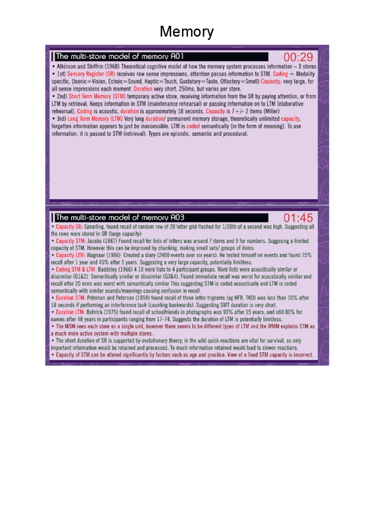 Memory - revision for paper 1 - Studocu