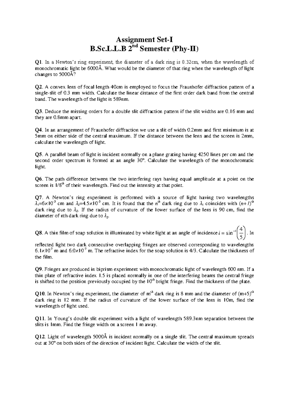 Assignment-I - Question Paper - Assignment Set-I B.Sc.L.L 2 nd Semester ...