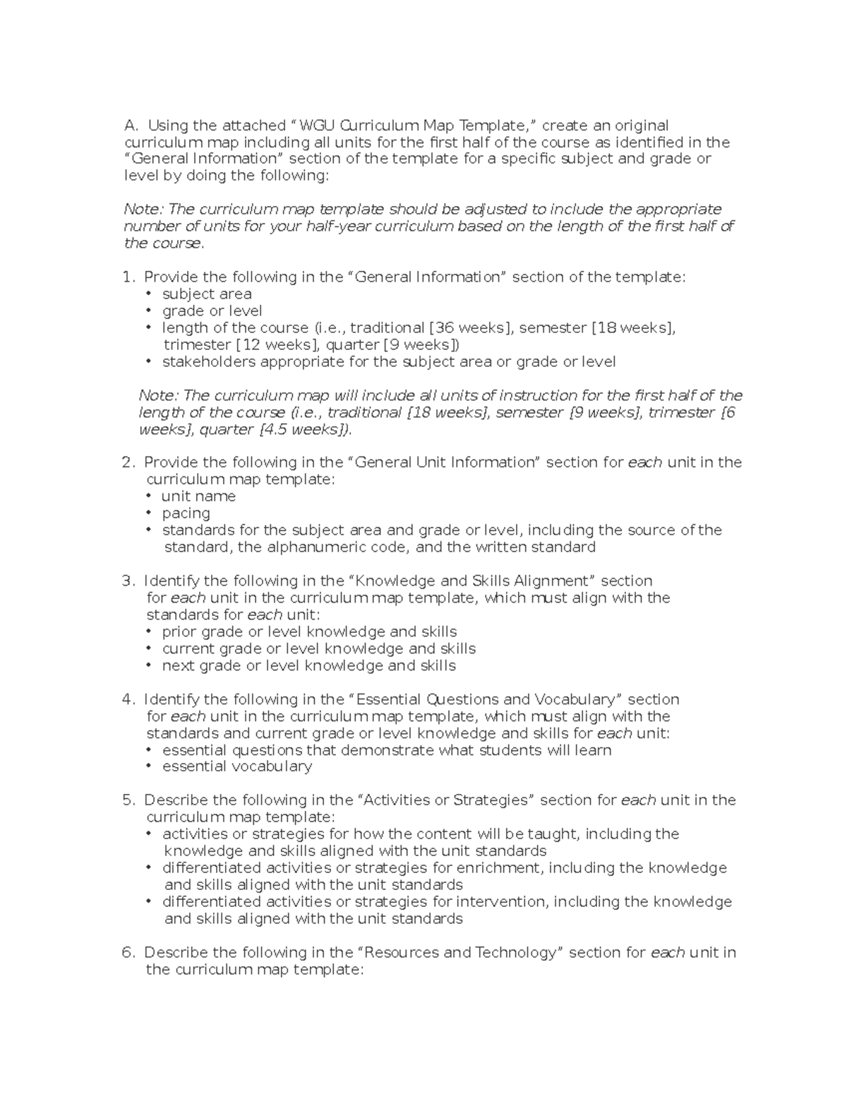 D 183 Task 4 - Task 4 - A. Using the attached “WGU Curriculum Map ...