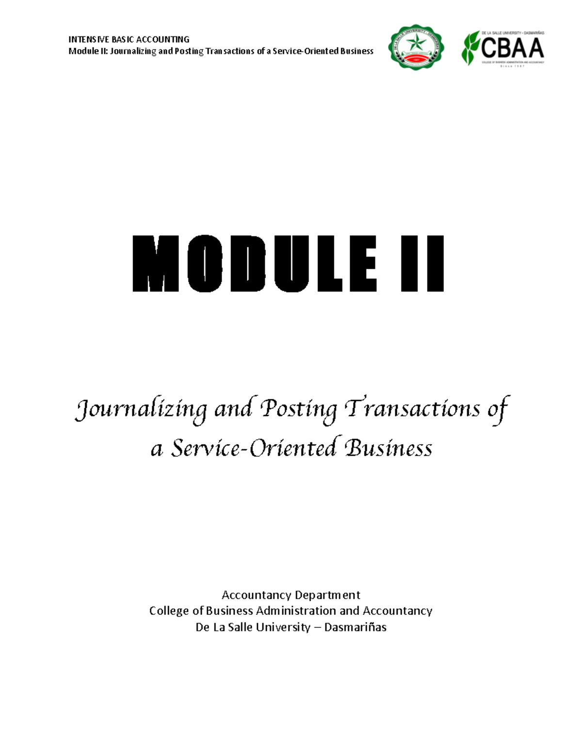 [B-ACTG111] Module 2 Journalizing and Posting Transactions of a Service-Oriented Business ...