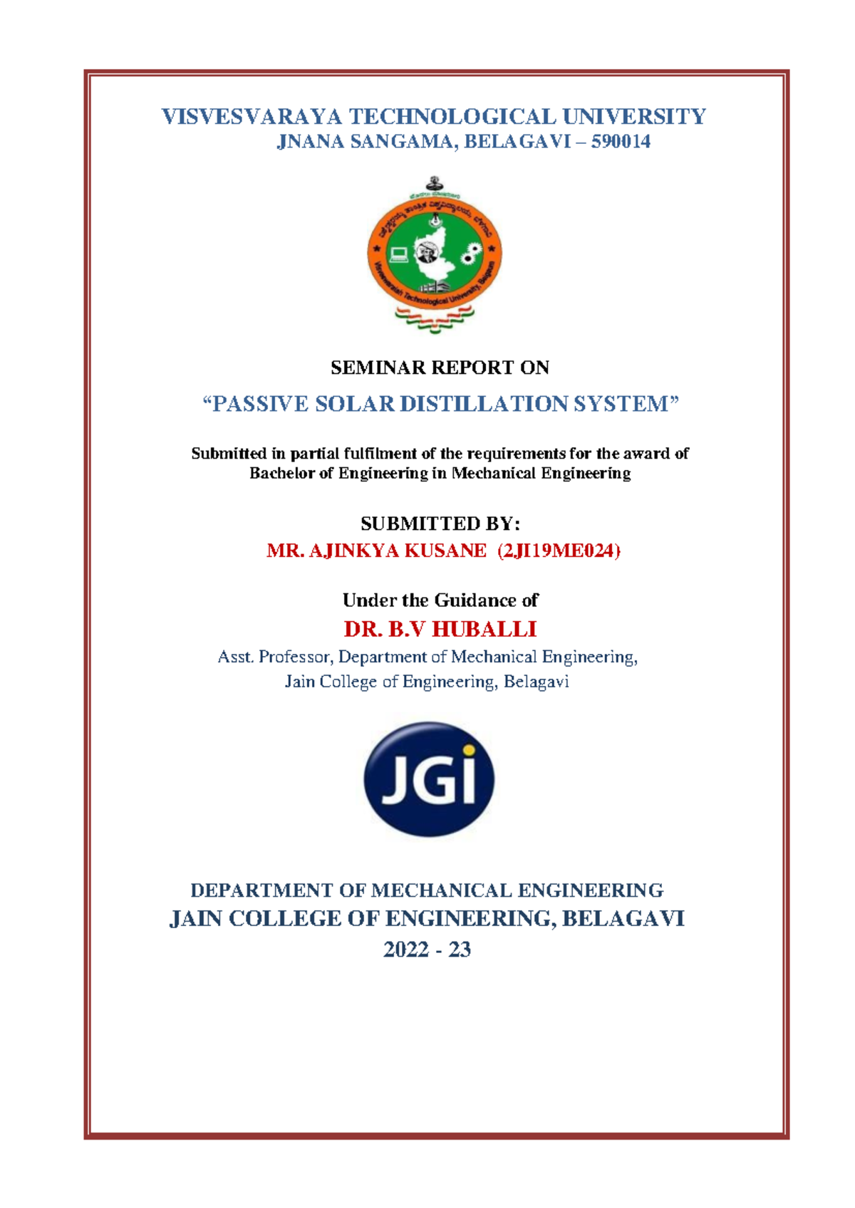 Technical seminar report - VISVESVARAYA TECHNOLOGICAL UNIVERSITY JNANA ...