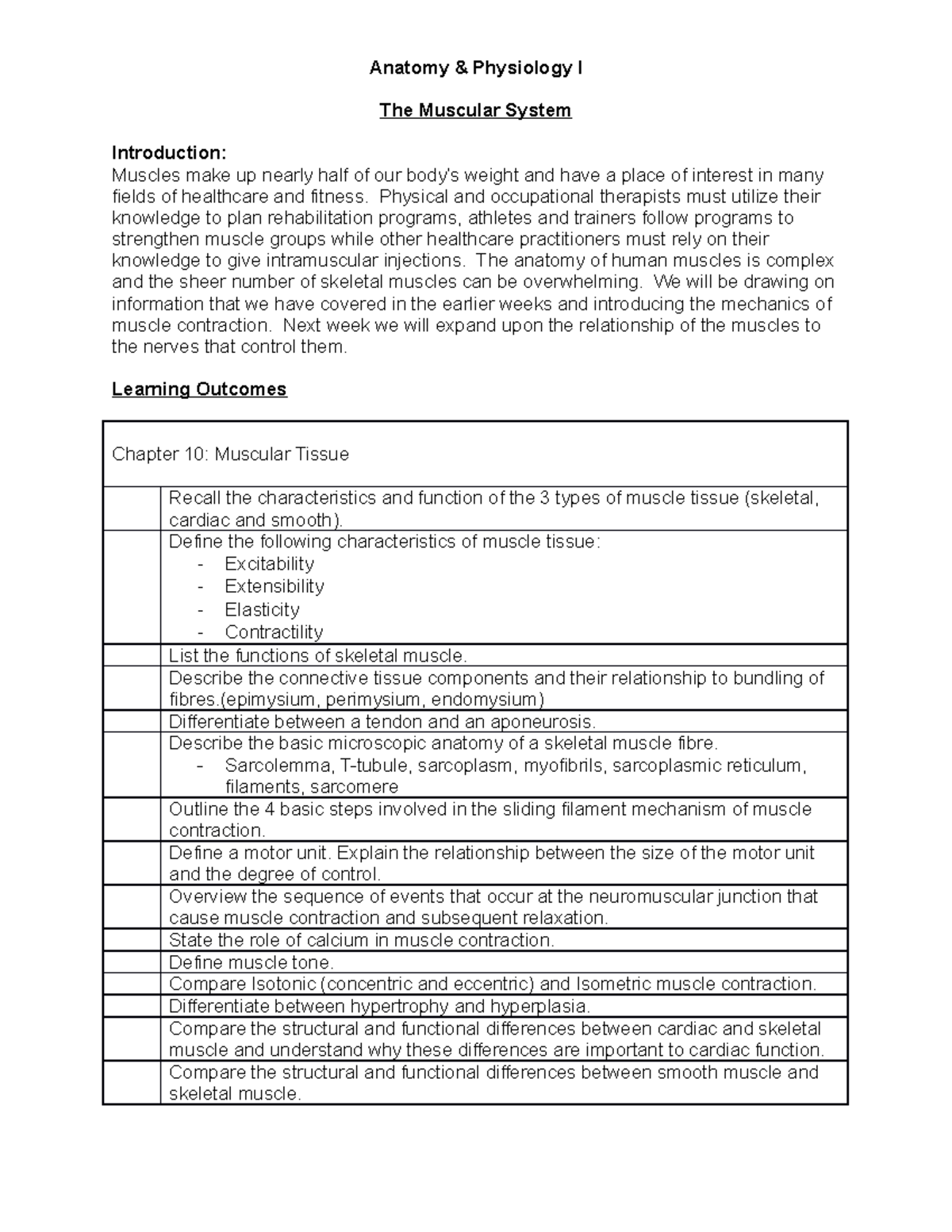 Overview- The Muscular System - Anatomy & Physiology I The Muscular ...