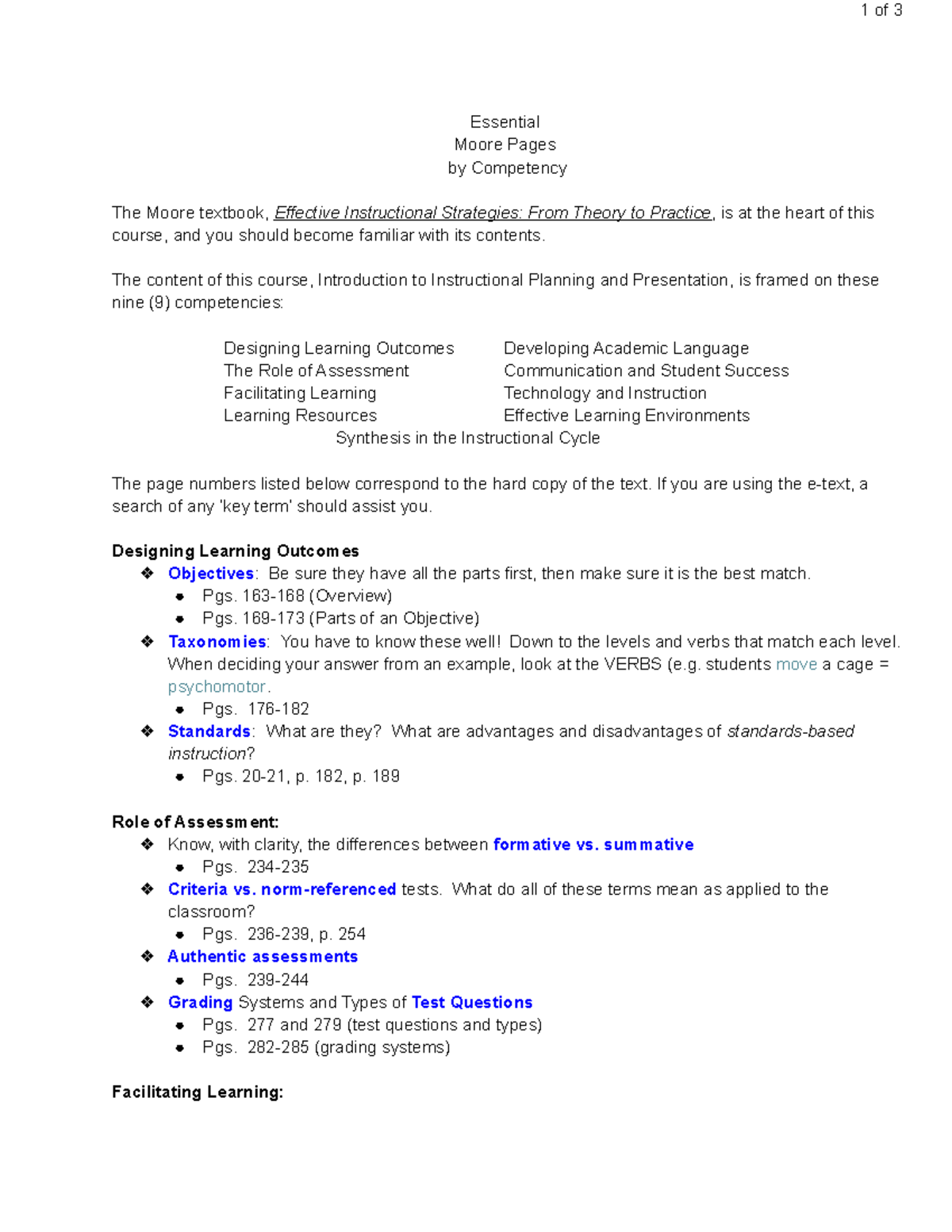 Key Moore Pages - 1 of 3 Essential Moore Pages Competency The Moore ...