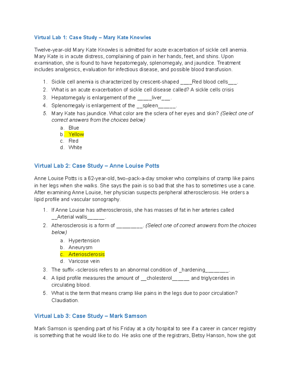 AHP105 Wk3 Virtual Lab - mmmm - Virtual Lab 1: Case Study – Mary Kate Knowles Twelve-year-old ...