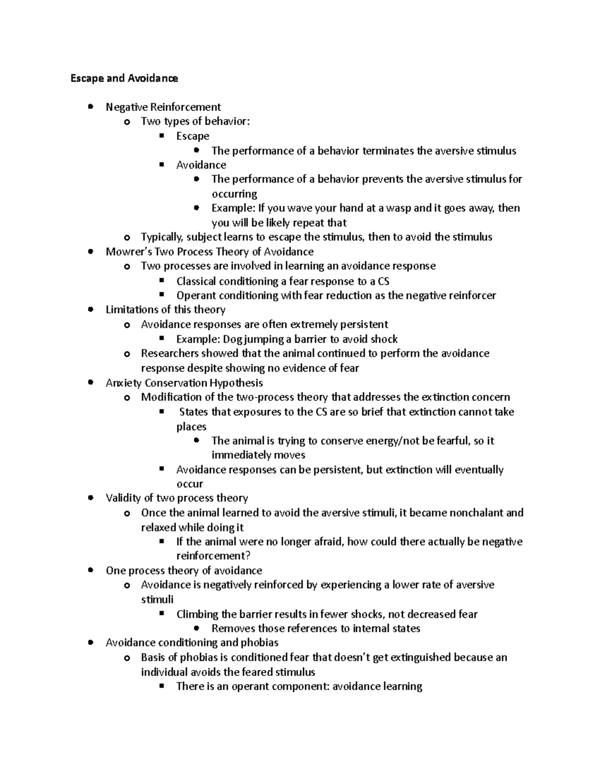 Escape and Avoidance - Avoidance conditioning and OCD o Obsessive ...