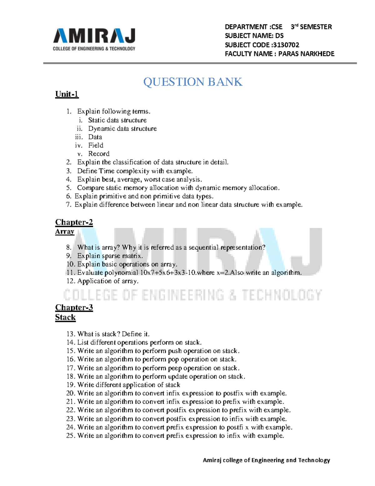 3130702 DS QB (Amiraj) [Vision Papers - SUBJECT NAME: DS SUBJECT CODE ...