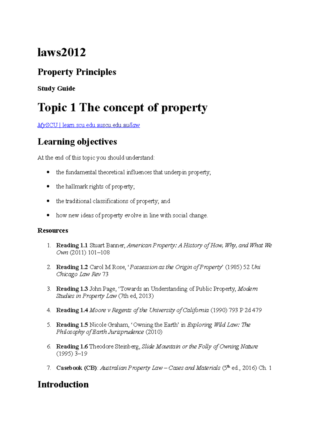 Topic 1 The concept of property - laws Property Principles Study Guide ...