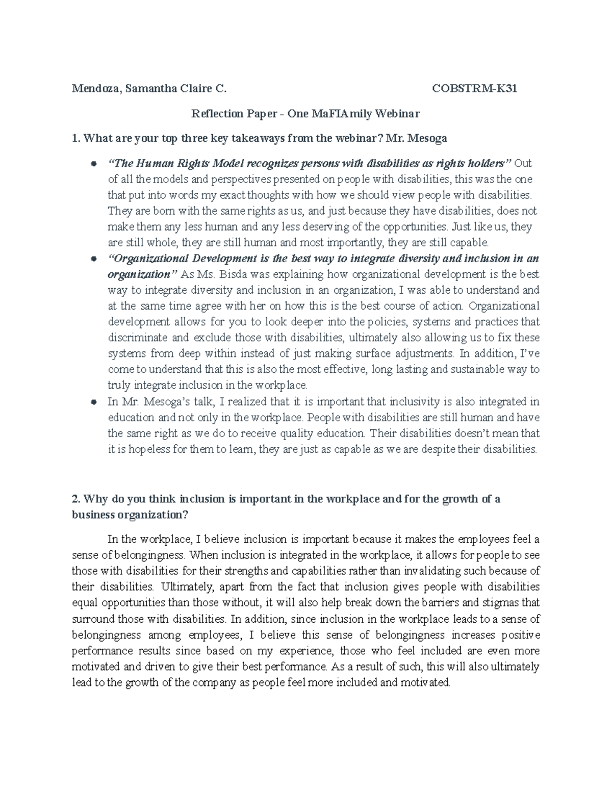 Reflection Paper - One Ma FIAmily Webinar - Mendoza, Samantha Claire C ...