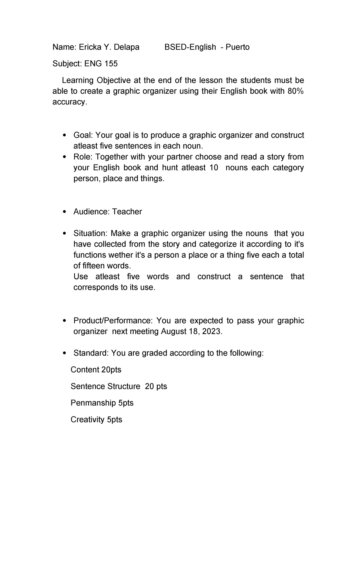 Grasp-WPS Office - Sample for Grasp model - Name: Ericka Y. Delapa BSED ...