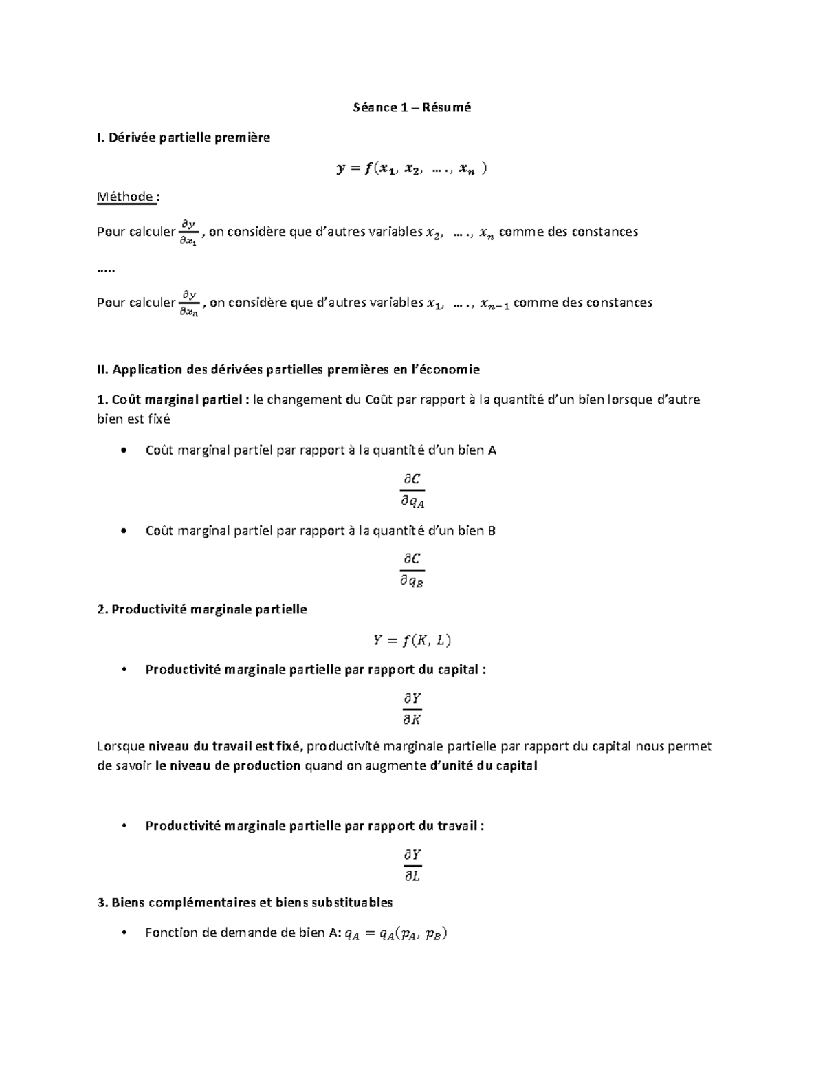Semestre 2 Résumé Séance 1 2 3 4 - Séance 1 – Résumé I. Dérivée ...