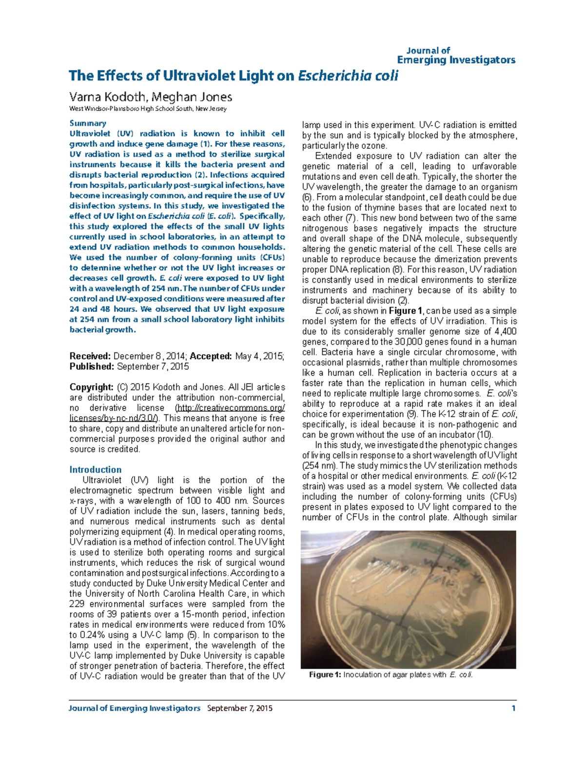 Ultraviolet E Coli final - Emerging Investigators Received: December 8 ...