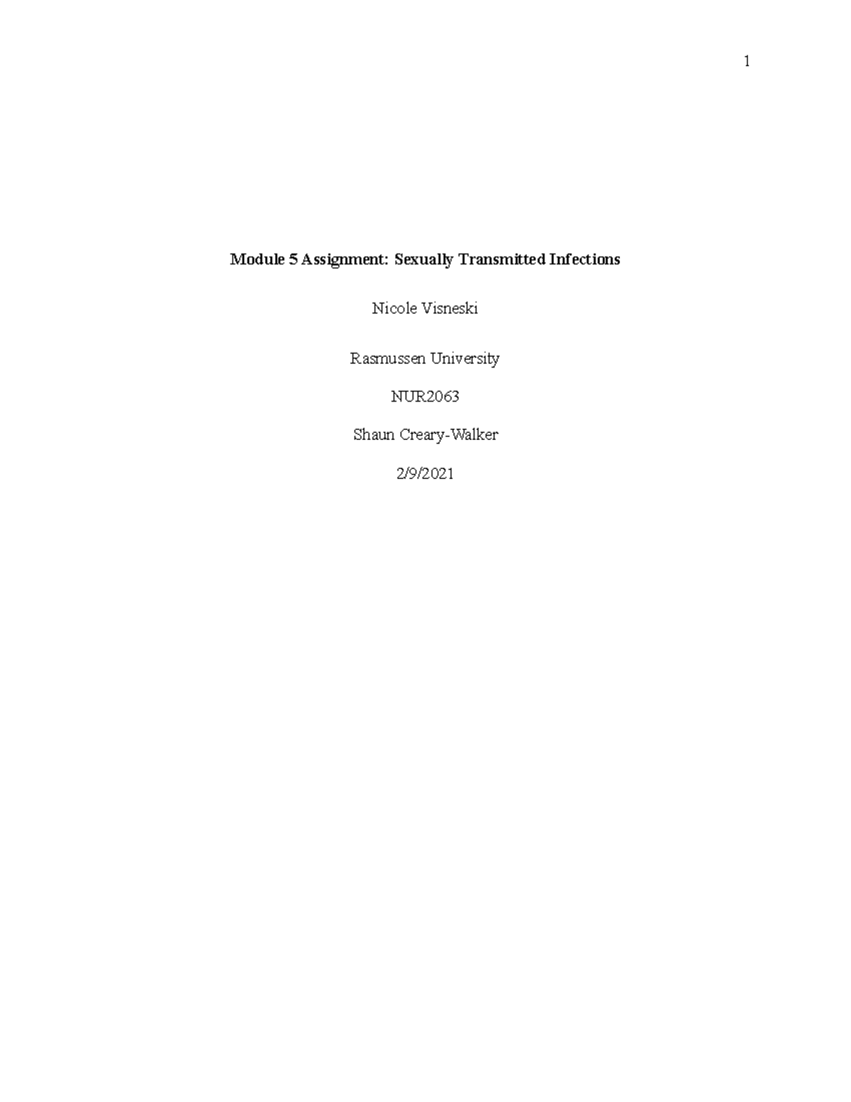 Module 2 Assignment - Module 5 Assignment: Sexually Transmitted ...