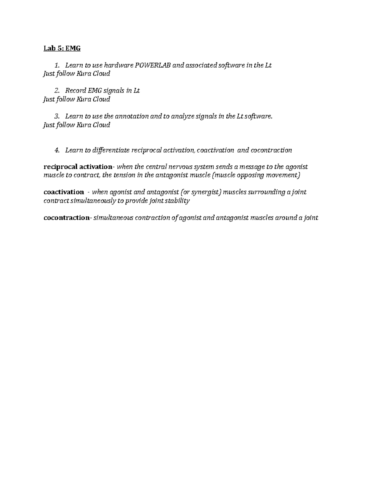 Lab 5 - Lab Notes - Lab 5: EMG 1. Learn to use hardware POWERLAB and ...