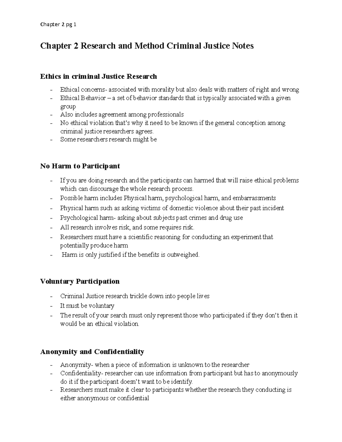 Chapter 2 pg 1 - Ethics in criminal Justice research - Chapter 2 pg 1 ...