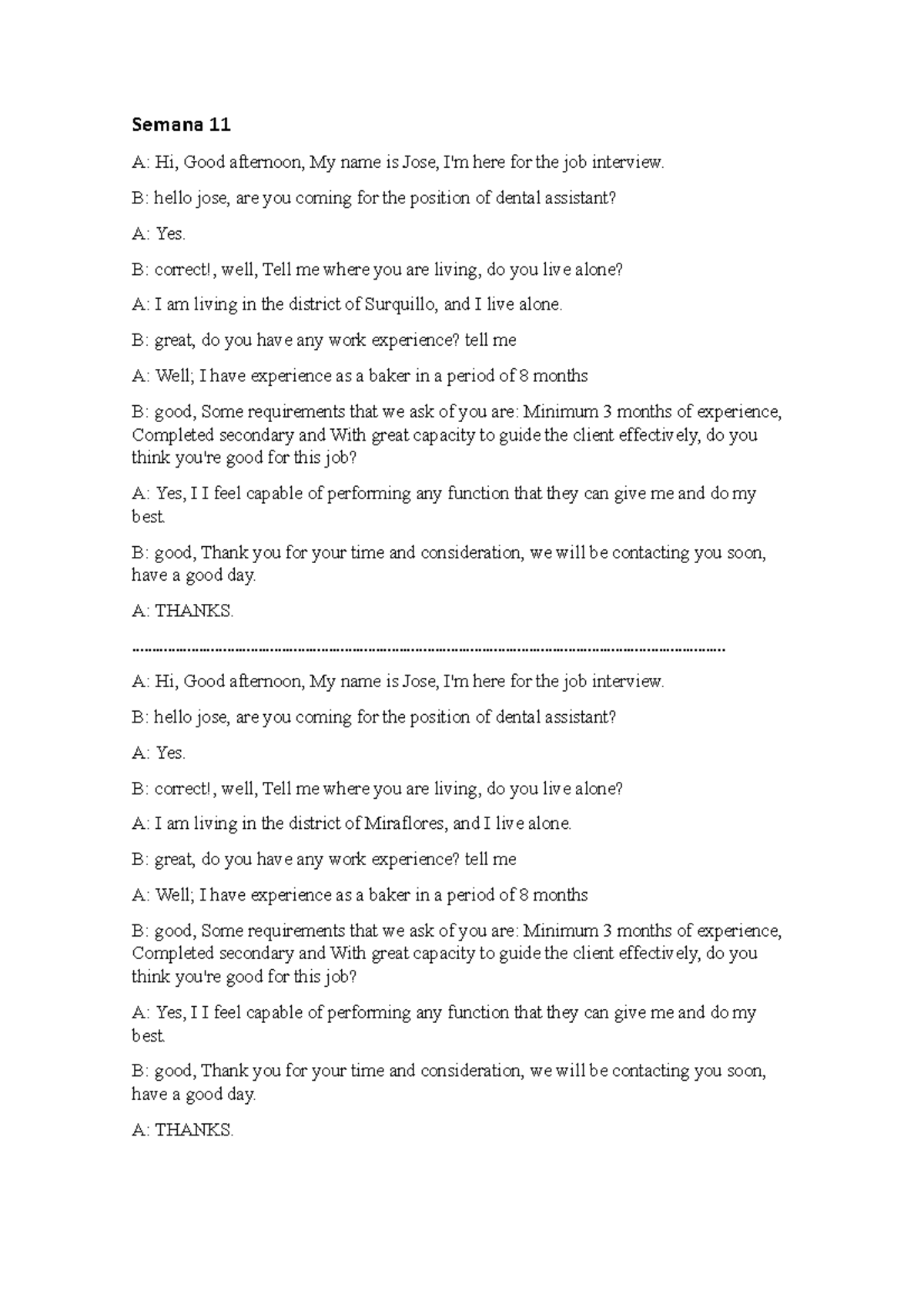 Semana 11 - conversacion para hacer en ingles y fluido para grabar y ...