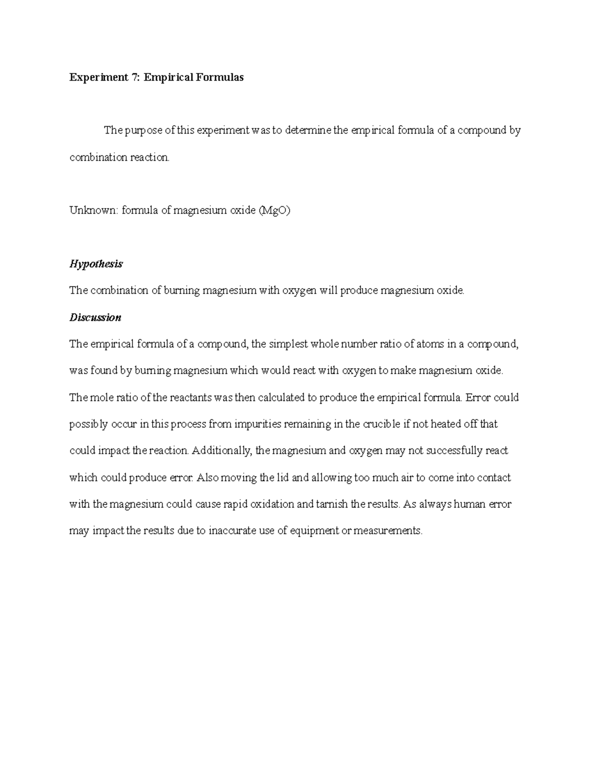 Chem Experiment 7 Experiment 7 Empirical Formulas The Purpose Of chem-experiment-7-experiment-7-empirical-formulas-the-purpose-of