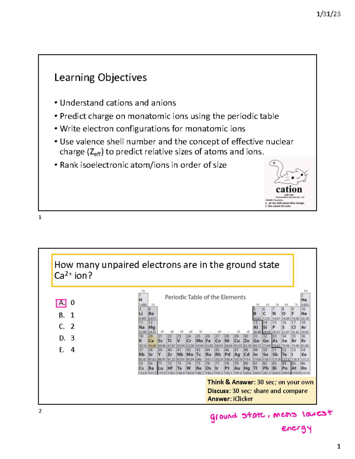 Lesson 10 Lecture Notes - Learning Objectives Understand cations and ...